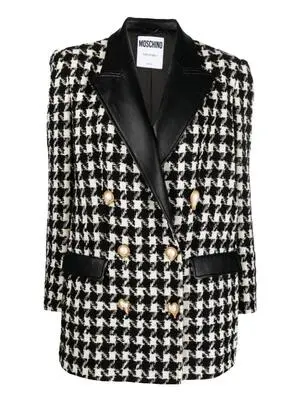 Moschino Houndstooth-pattern Straight Hem Jacket - Black
