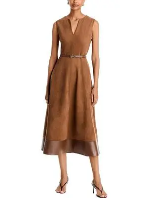 Elie Tahari The Paisley Belted Faux Suede Dress - Dark Sable