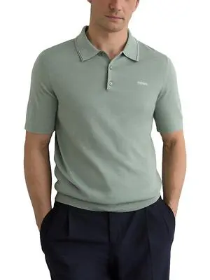 REISS Albion Merino Wool Short Sleeve Polo Sweater - Light Sage