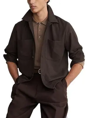 REISS Penge Brushed Overshirt - Chocolate