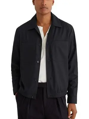REISS Penge Brushed Overshirt Navy