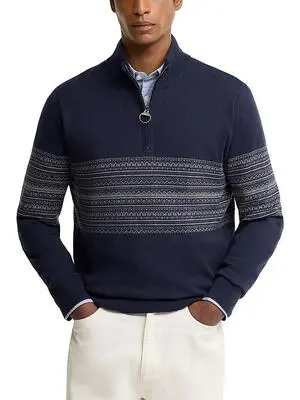 Barbour Millwood Cotton Blend Half Zip Stripe Sweater - Navy