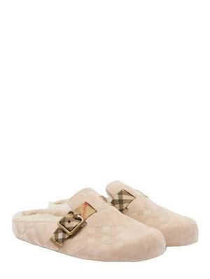 BURBERRY Shearling-lined Suede Clogs