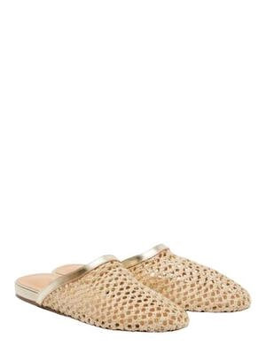 ANCIENT GREEK SANDALS Leather-trimmed Raffia Mules - Nude