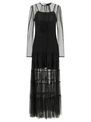 TWINSET Long Tulle Dress With Pleated Flounces