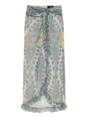 Etro Ruffled Hem Printed Midi Skirt - Gray