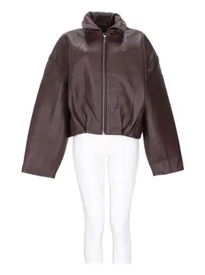 ROTATE BY BIRGER CHRISTENSEN Rotate Lamb Leather Jacket With Polyester Lining Brown