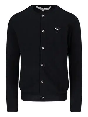 Play Comme Des Garcon Comme Des Garcons Play Men's Wool Cardigan Sweater With Heart Logo Black