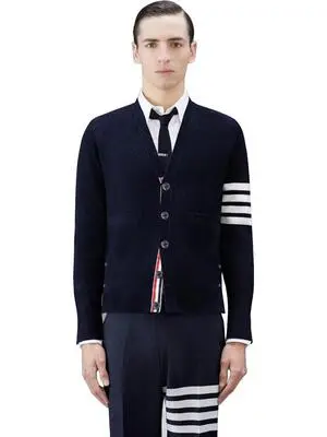 Thom Browne Thom Browne Milan Stitch V-Neck Cardigan With 4-Bar Detail Navy
