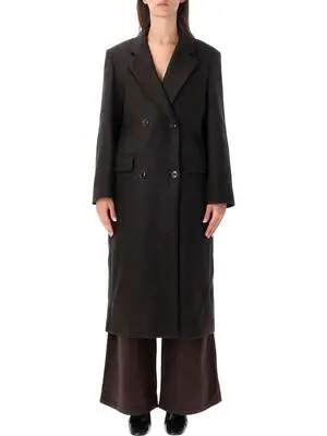 SESSUN Double-breasted Wool-blend Coat - Dark Brown