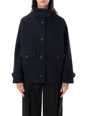 SESSUN Wool Blend Stand Collar Coat - Blu