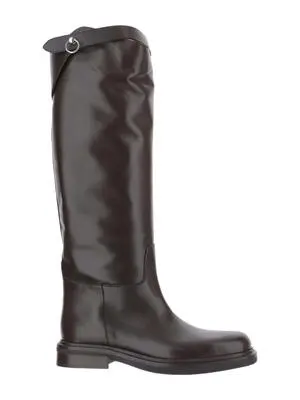 POEVE High Calfskin Boots With Metal Detail And Rubber Sole - Marrone
