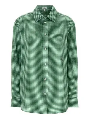 Loewe Embroidered Silk Twill Shirt - Checked