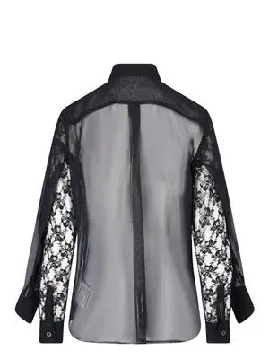 Comme Des Garçons Sheer Lace Sleeve Button-front Shirt - Black