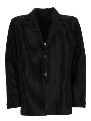 Issey Miyake Homme Plisse' Issey Miyake Men's Pleated Polyester Jacket Black