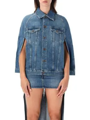 7 For All Mankind 7 For All Mankind Denim Cape Jacket With Button Front And Chest Pockets Blu