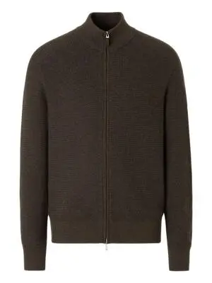 ZEGNA Zegna Ribbed Cashmere-Silk Stand Collar Sweater With Zip