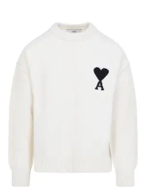 AMI Paris Crewneck Sweater With Contrasted Detail - Ofwhitebck