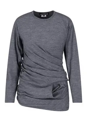 Junya Watanabe Asymmetrical Ruched Long Sleeve Sweater - Grey