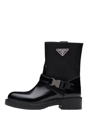 Prada Brushed Leather And Re-nylon Boots - Black