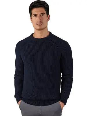 PAUL JAMES Cotton Fisherman Rib Knit Sweater - Navy