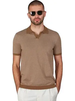 PAUL JAMES Cotton Fishermans Buttonless Polo Shirt - Camel