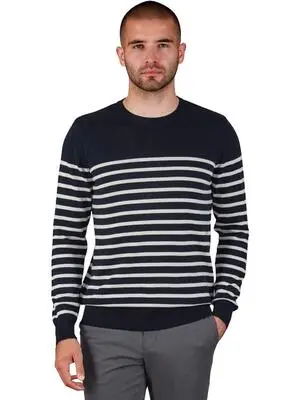 PAUL JAMES 100% Cotton Striped Breton Sweater Navy