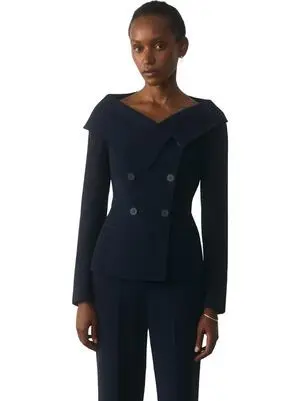 The Fold Lorelli Fold Collar Tailored Blazer - Navy