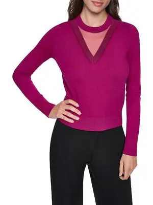 Dkny Mesh Window Crewneck Sweater - Raspberry
