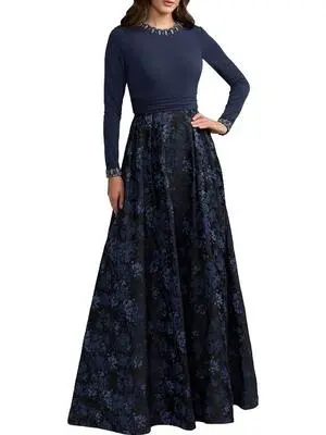Mac Duggal Petite Embellished Brocade Floral Ball Gown - Midnight
