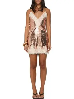 Princess Polly Call My Lover Lace Sequin Minidress - Gold Sequin