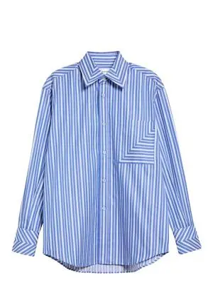 Victoria Beckham Pocket Detail Striped Cotton Shirt - Blue/white