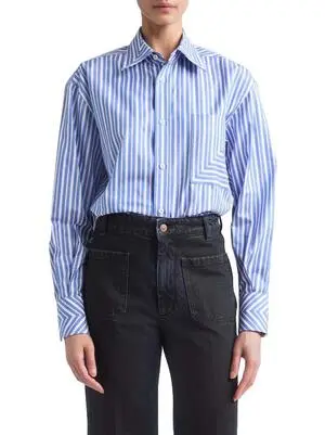 Victoria Beckham Pocket Detail Striped Cotton Shirt - Blue/white