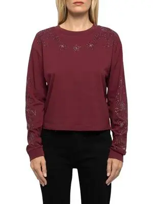 Zadig&Voltaire Iona Strass Rhinestone Crop Cotton T-shirt - Cherry