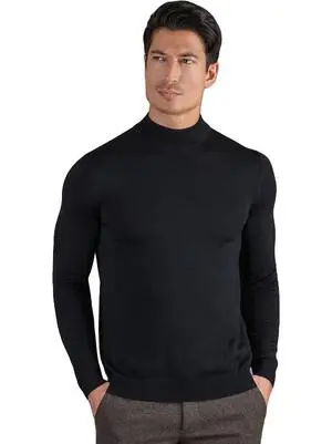 PAUL JAMES Merino Wool Mock Turtleneck Sweater - Black