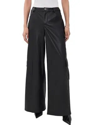 L'Agence Isolde Faux Leather Cargo Pants - Black