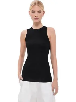 Tibi Feather Weight Ribbed Cut Out Tank - Black