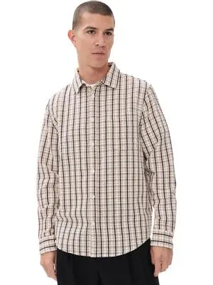 WAX LONDON Shelly Dobby Check Button Down Shirt - Ecru/red