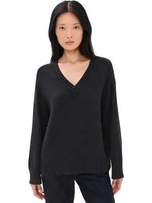 L'Agence Oversized V Neck Pullover - Black
