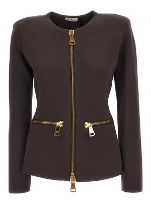 Elisabetta Franchi Cardigan In Maglia Con Zip - Marrone