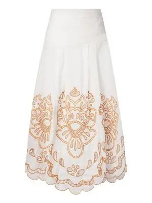 Farm Rio Cutout Detail Midi Skirt - White