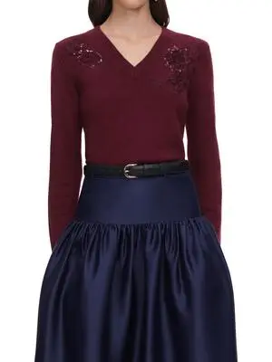 SELF-PORTRAIT MAGLIONE IN LANA CON MOTIVO FLOREALE Rosso