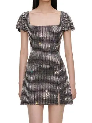 SELF-PORTRAIT Mini Abito In Rete Con Strass - Grey
