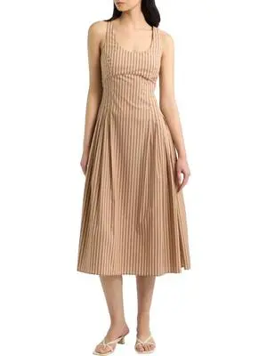 Solid & Striped The Josie Stripe Fit And Flare Dress - Walnut Camel