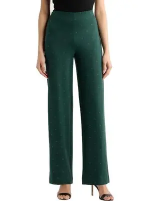 Anne Klein Embellished Hollywood Waist Pull-on Straight Leg Pants - Pine Forest