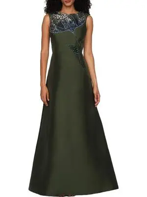 KAY UNGER Charlene Embellished Taffeta Gown - Forest Elf