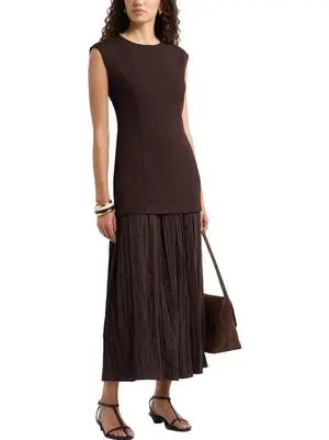 Nordstrom Mixed Media Pleated Dress - Brown Mole