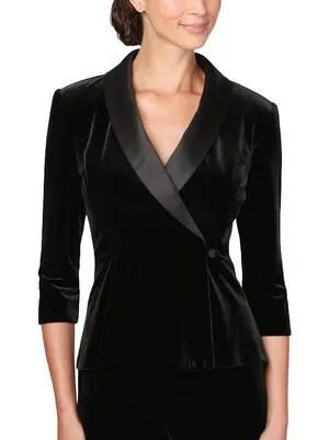 Alex Evenings Velvet Side Button Peplum Top - Black