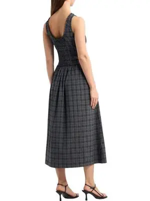 Moon River Drop Waist Sleeveless Midi Dress - Navy Multi