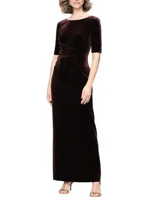 Alex Evenings Stretch Velvet Gown - Chocolate